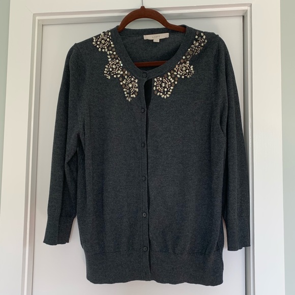 LOFT | Sweaters | Loft Gray Bejeweled Cardigan | Poshmark